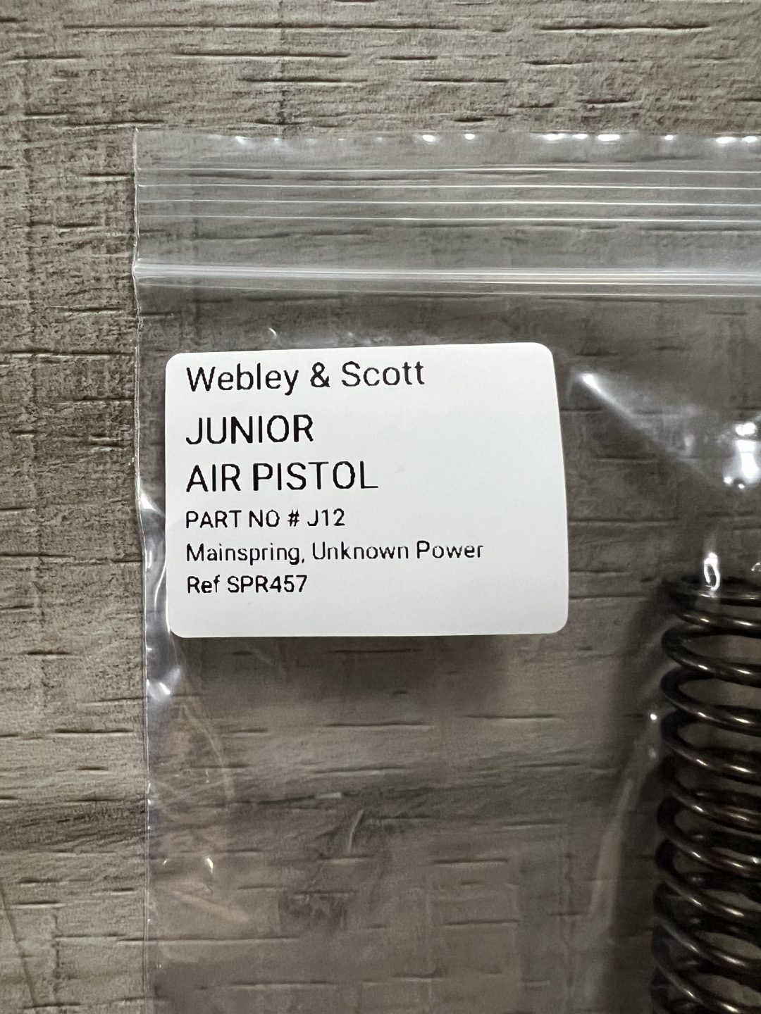 WEBLEY & SCOTT – WEBLEY JUNIOR, AIR PISTOL Part No # J12, WEBLEY JUNIOR ...