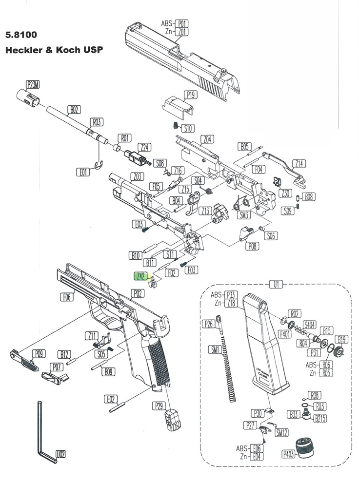 UMAREX – H&K USP NBB, AIR PISTOL, Model [5.8100] Part No # P08, SEE ...